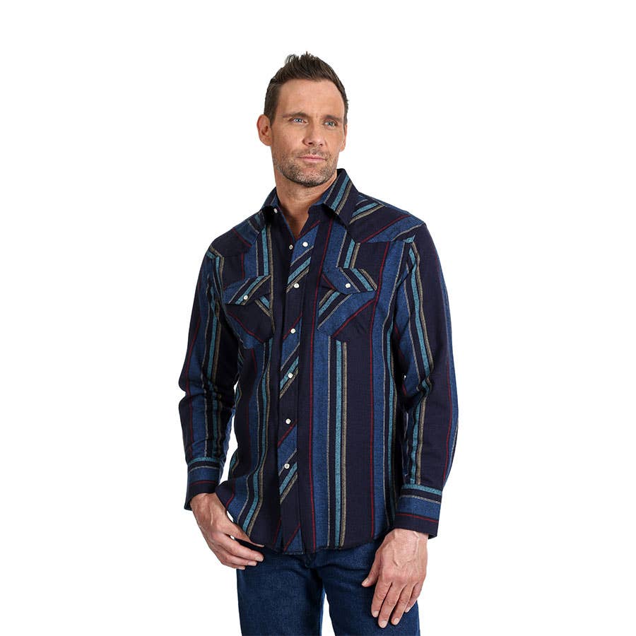 Wrangler Men's Western Flannel Long Sleeve Lightweight Stripe Shirt