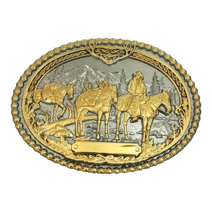 Montana Silversmiths Pack Horses & Rider Two Tone Attitude Belt Buckle