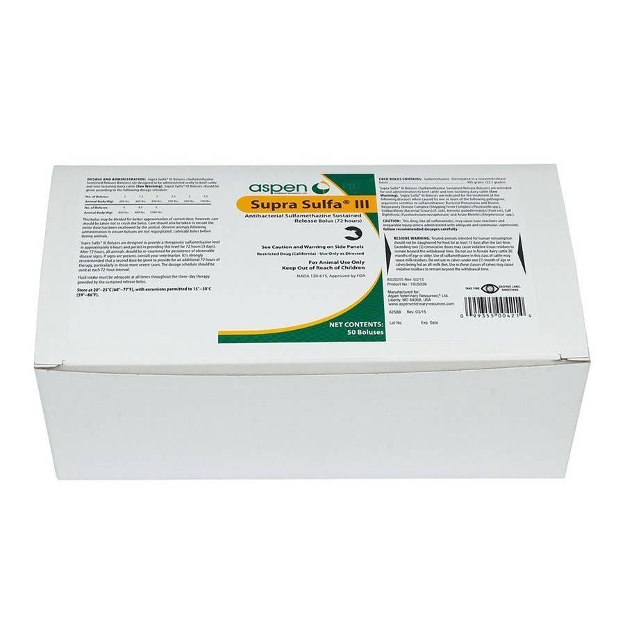 Supra Sulfa III Antibacterial Cattle Boluses