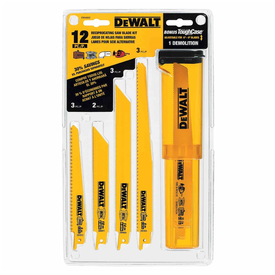 DeWalt Bi-Metal Reciprocating Saw Blade Set with Telescoping Case - 12 pc