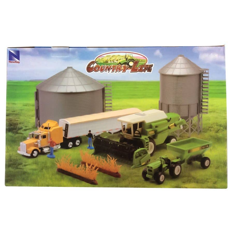 NewRay Country Life Grain Bin Farm Set with Hauler