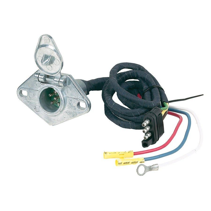 Hopkins Vehicle Wiring Connectors- 4 Wire Flat to 6-Pole Round (Metal)